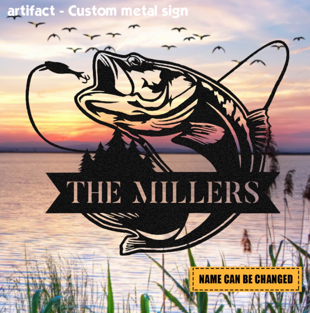 Custom Bass Fish Monogram Metal Wall Art, Personalized Fisherman Name ...