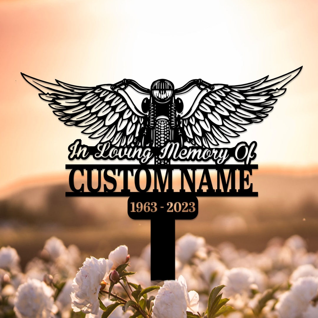 Custom Motorcycle Memorial Stake, Motorcycle With Wings, Biker Gifts ...