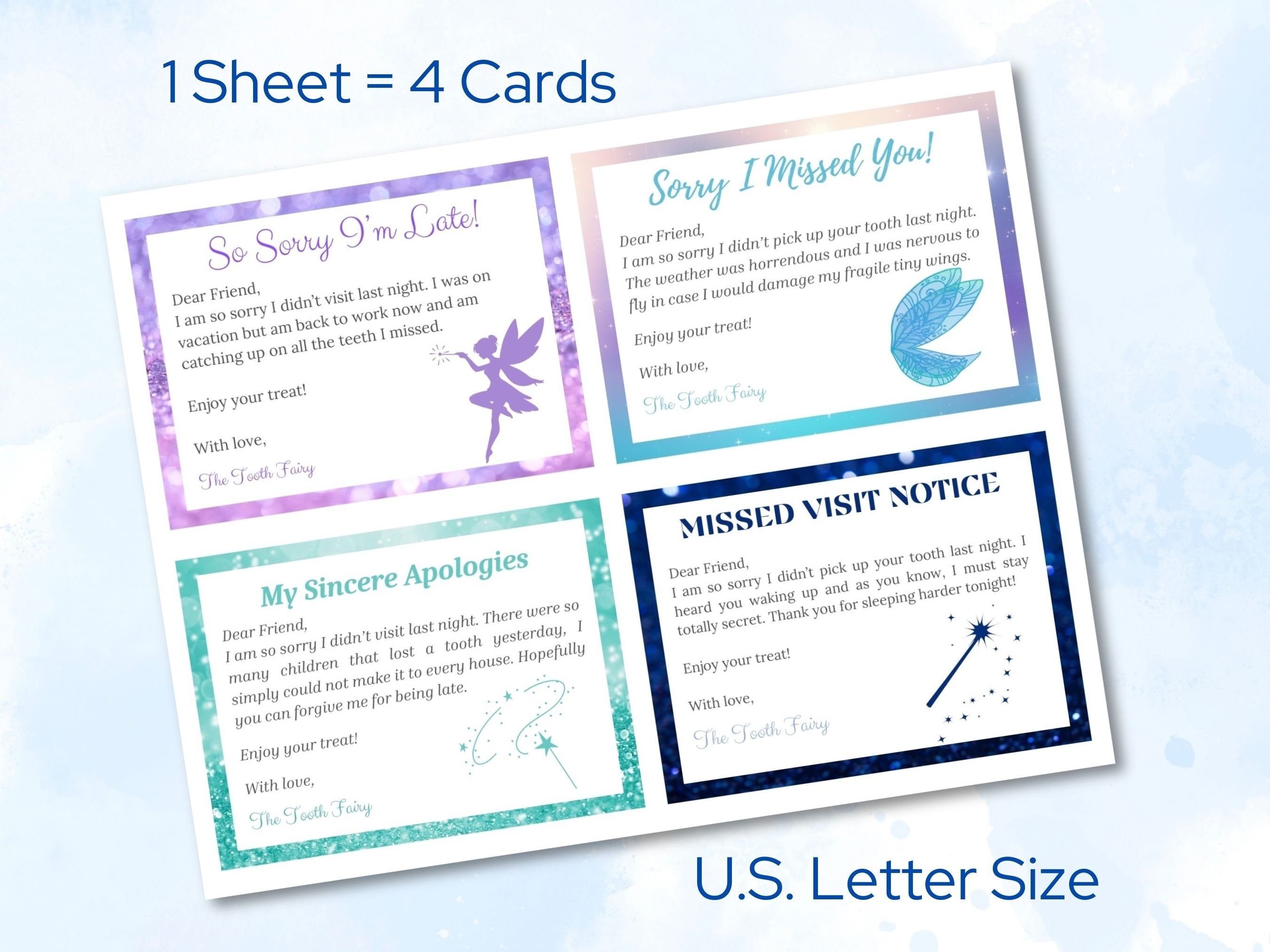 Tooth Fairy Letter Apology Notes, Tooth Fairy Missed Visit, Printable ...