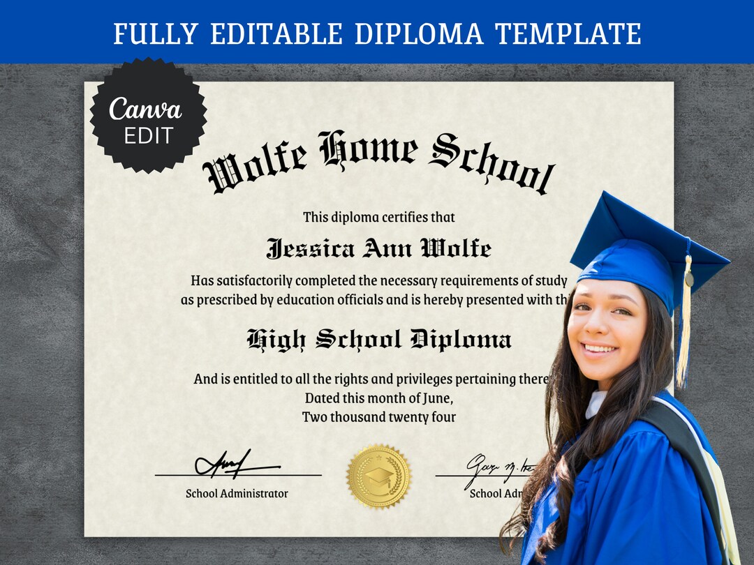 Custom Diploma, High School Diploma, Diploma Template, Diploma With ...