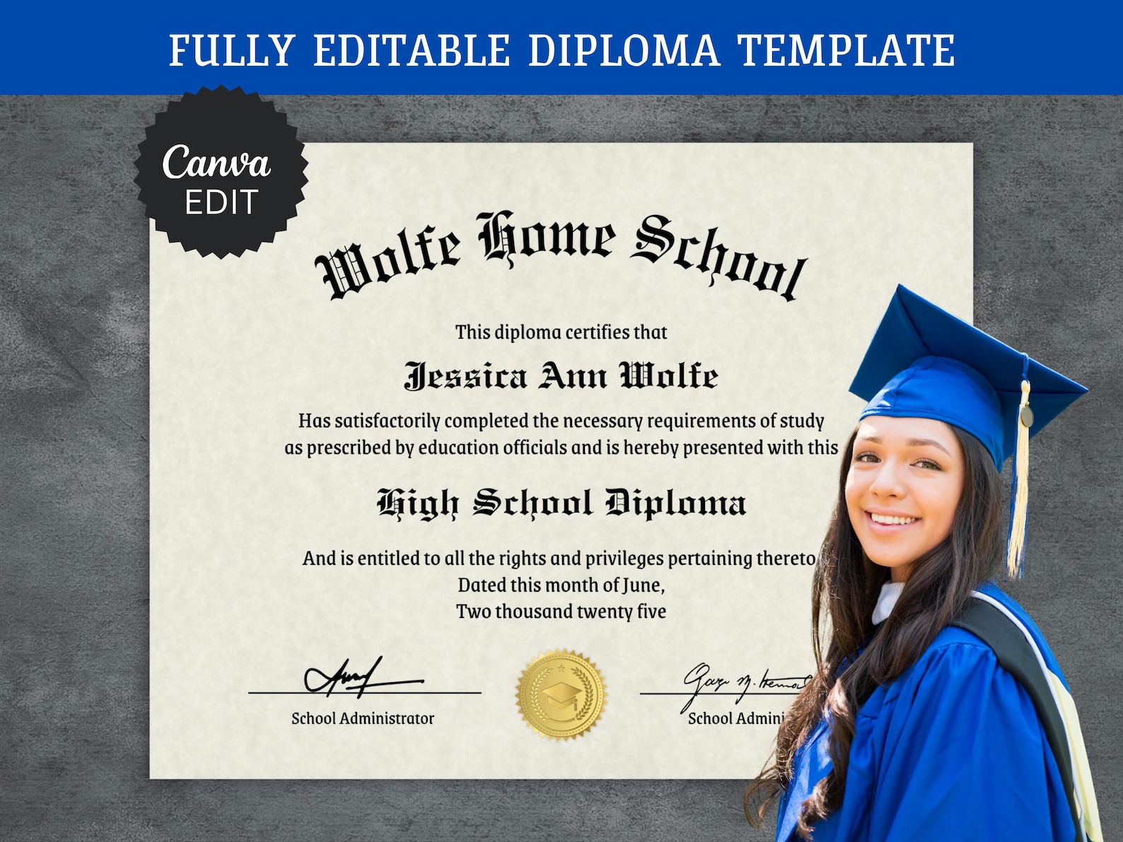Custom Diploma, High School Diploma, Diploma Template, Diploma With ...
