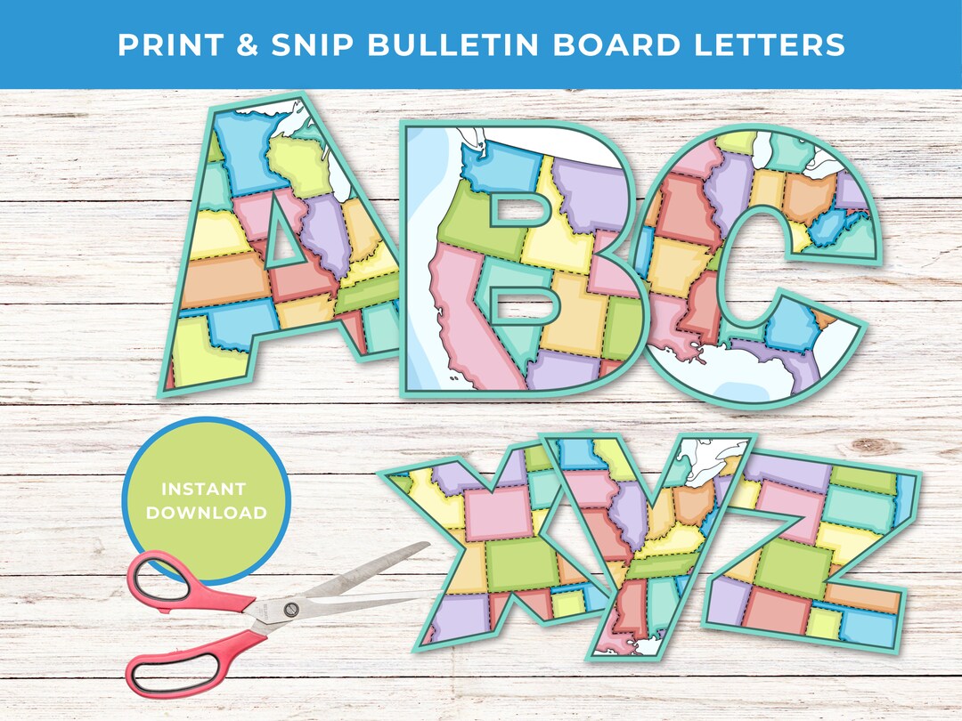 Bulletin Board Letters, US Map Theme for Classroom Decor, Elementary ...