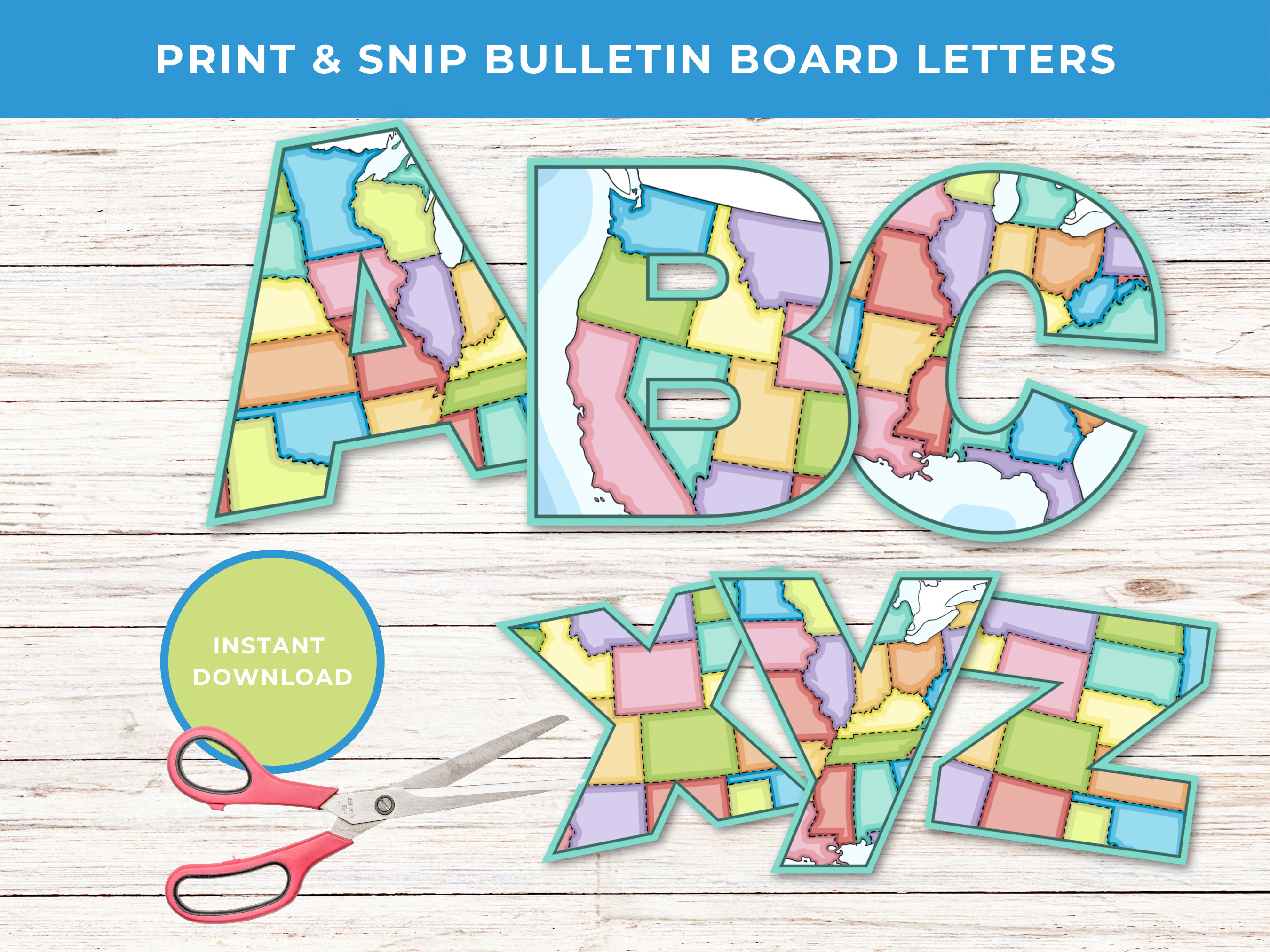 Bulletin Board Letters, US Map Theme for Classroom Decor, Elementary ...