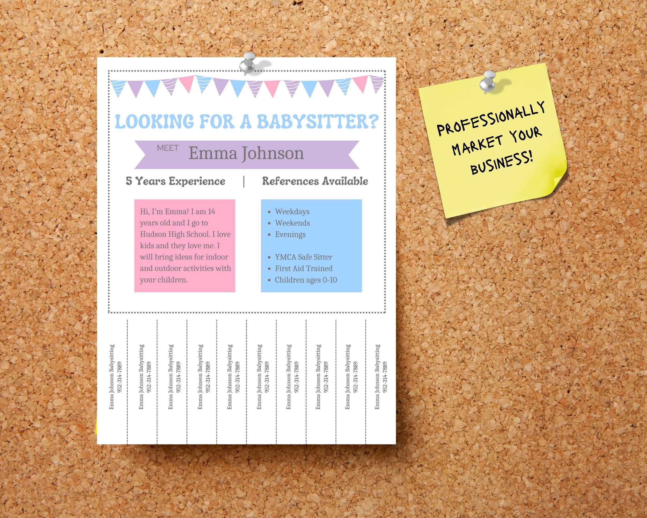 Babysitter Flyer, Editable Babysitting Flyer for Child Care, Babysitter ...