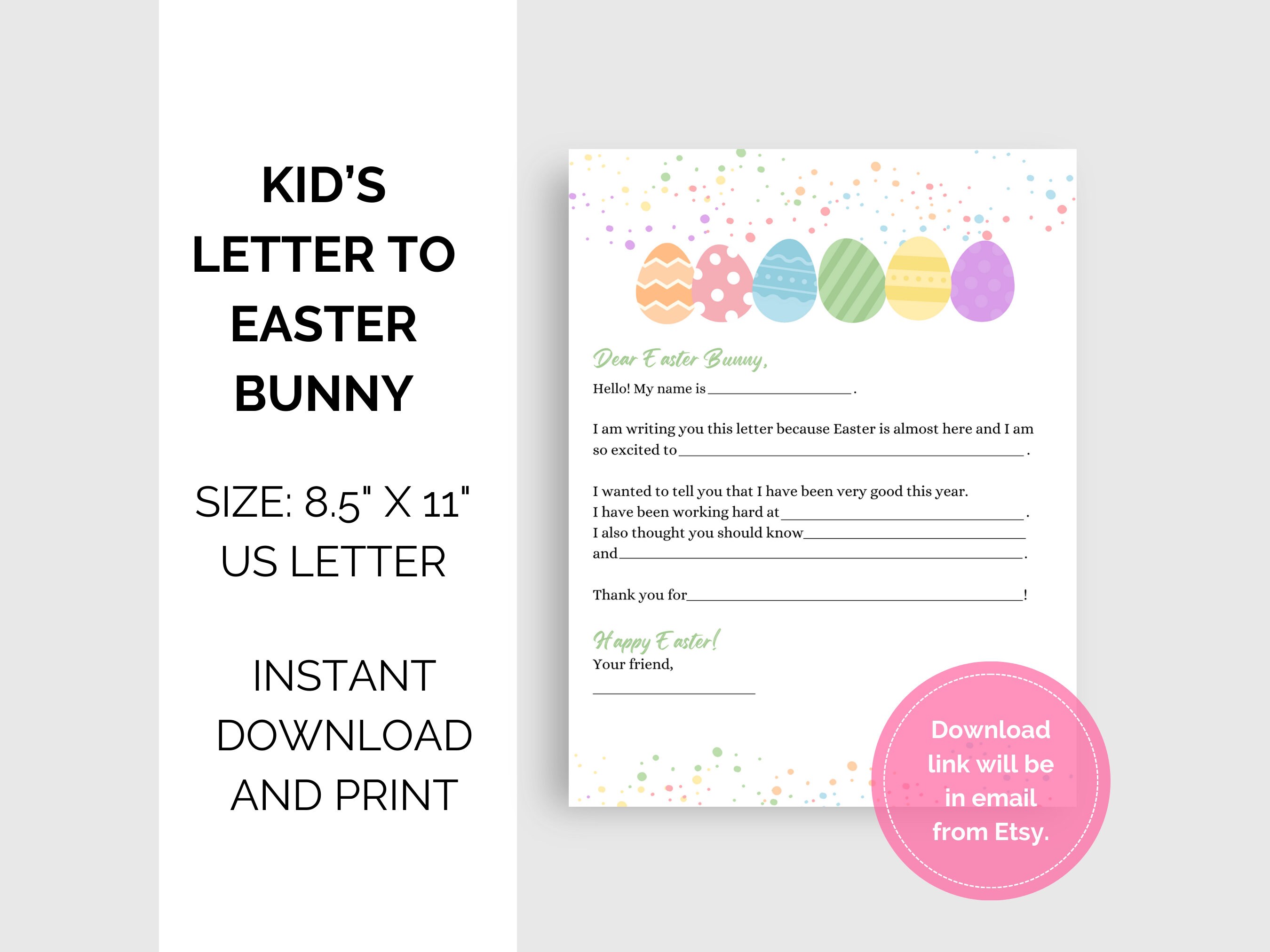 Kid's Printable Letter TO Easter Bunny, Fill in the Blanks, Instant ...