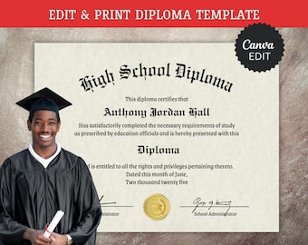 Printable Homeschool Diploma With Gold Seal, High School Graduation ...