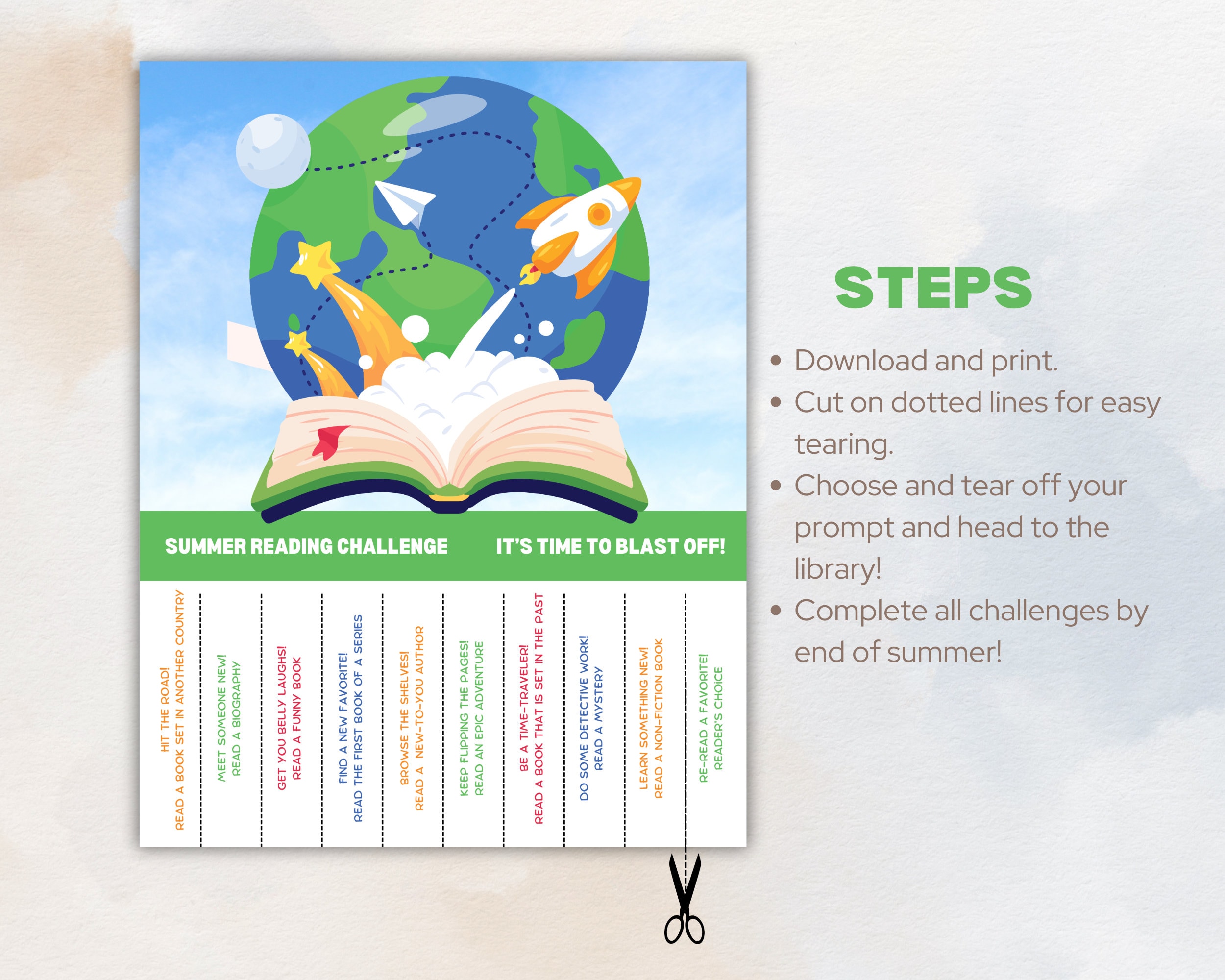 Summer Reading Challenge for Kids, Printable Reading Tear off Sheet ...