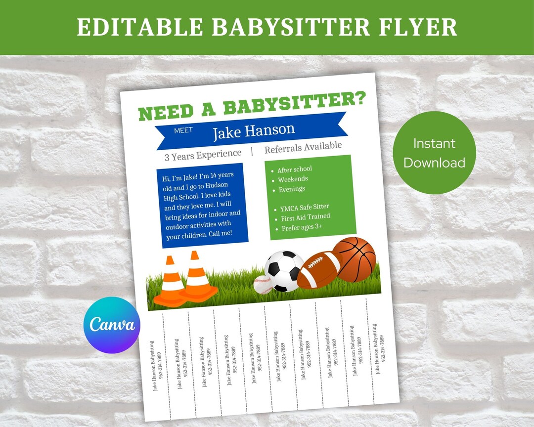 Babysitter Flyer, Editable Babysitting Flyer for Child Care, Babysitter ...