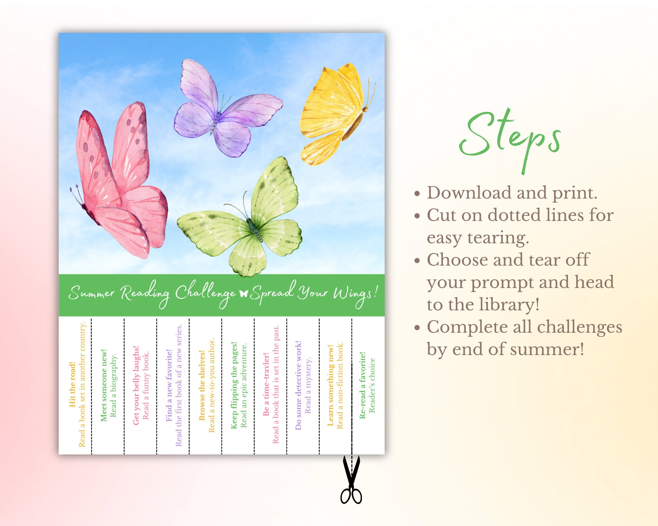 Summer Reading Challenge for Kids, Printable Reading Tear off Sheet ...