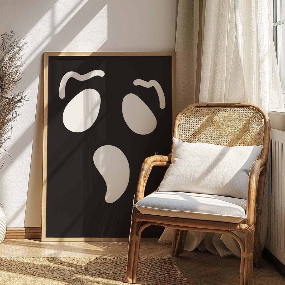 Minimalist Halloween Ghost Art Surprised Expression Ghost Face, Cute ...