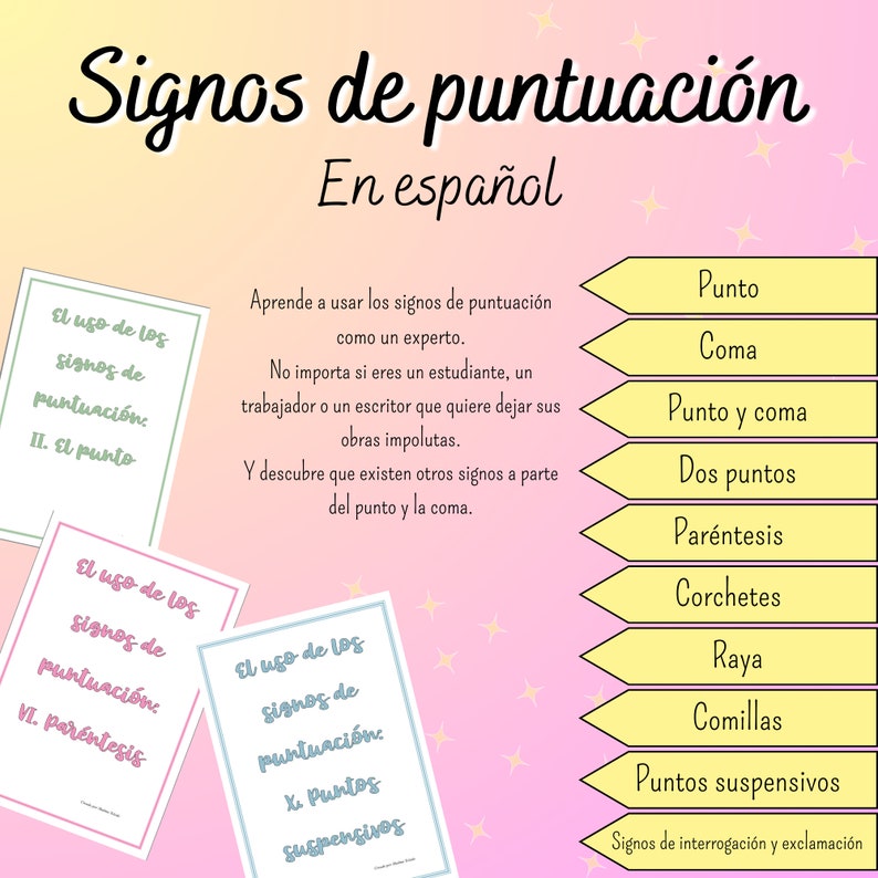 Los signos de puntuación en español - Etsy México