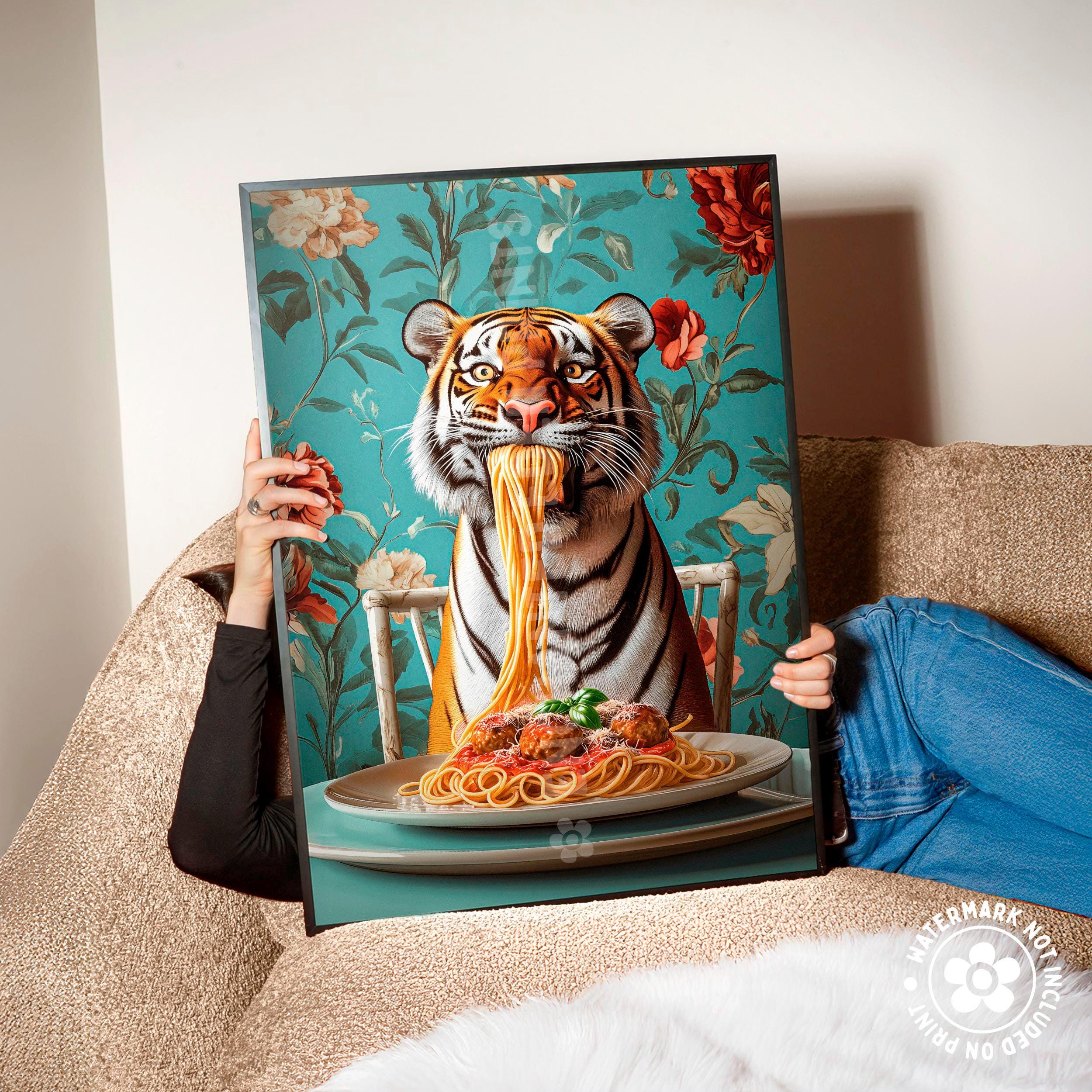Tiger Eating Spaghetti Kitchen Print: Humorous Maximalist Wall Art - Etsy