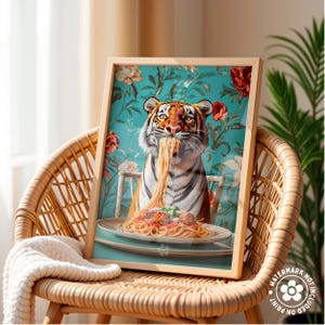 Tiger Eating Spaghetti Kitchen Print: Humorous Maximalist Wall Art - Etsy