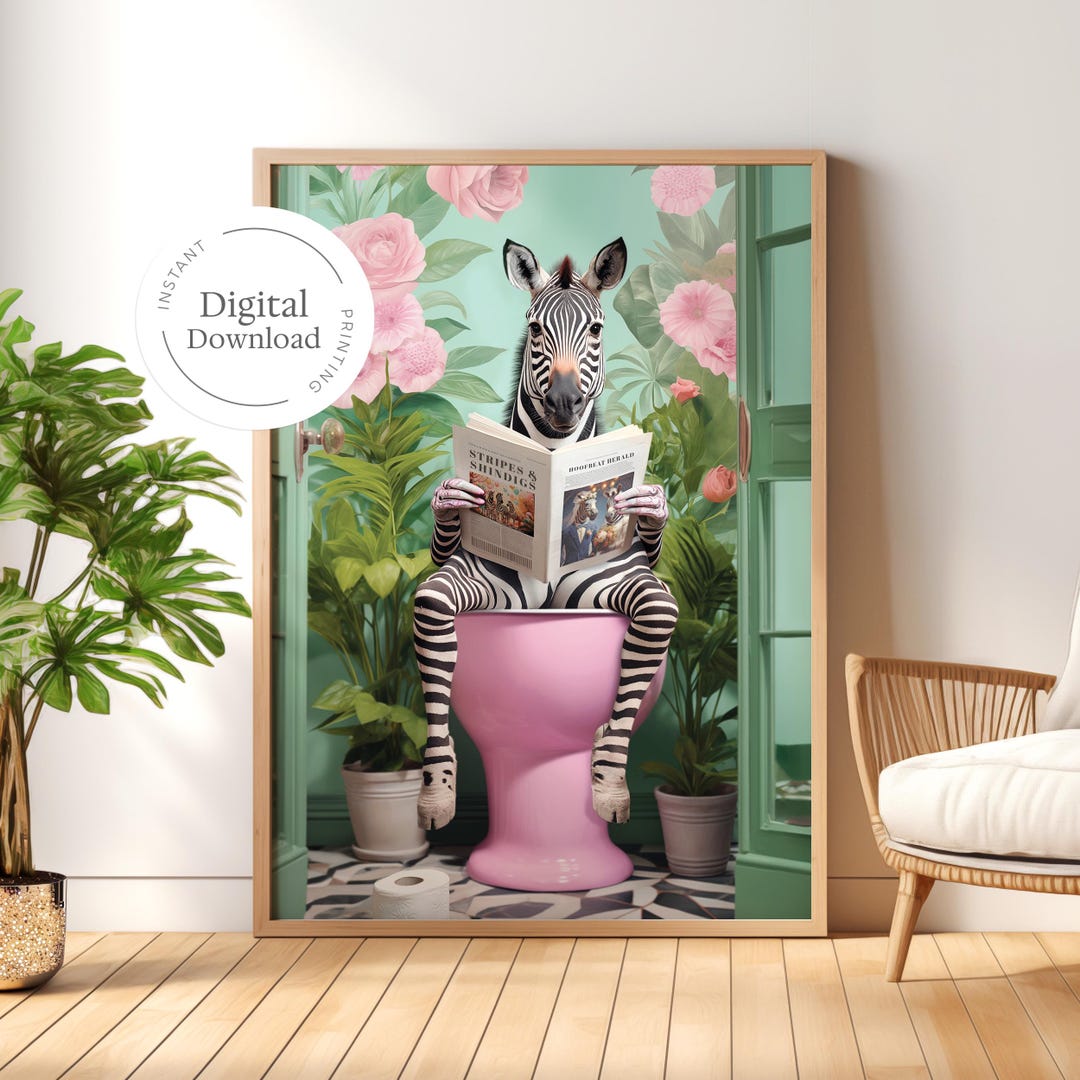Funny Zebra Bathroom Instant Download Colourful Animal on Toilet Poster ...