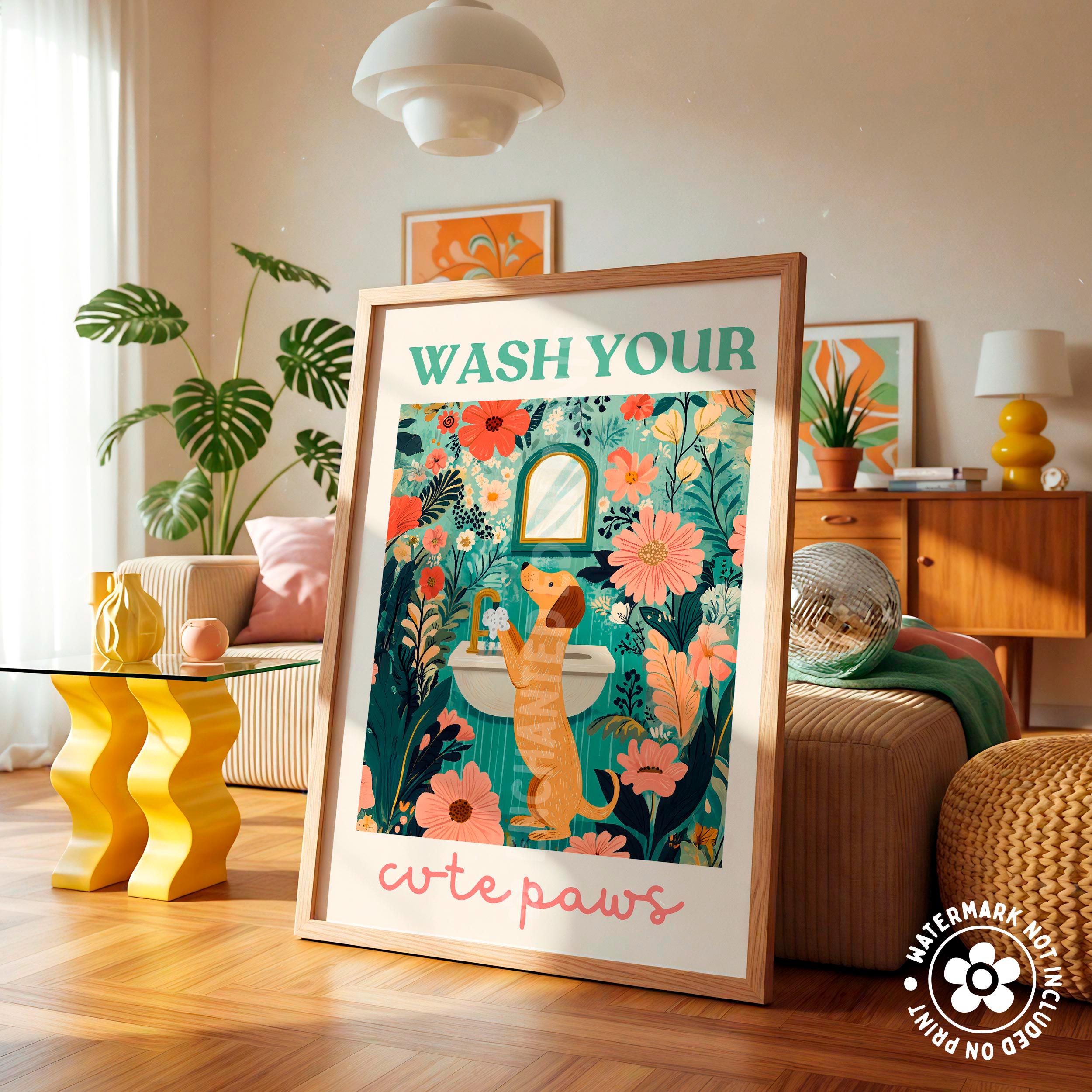 Wash Your Paws Dog Art Print: Funny Bathroom Toilet Decor - Etsy