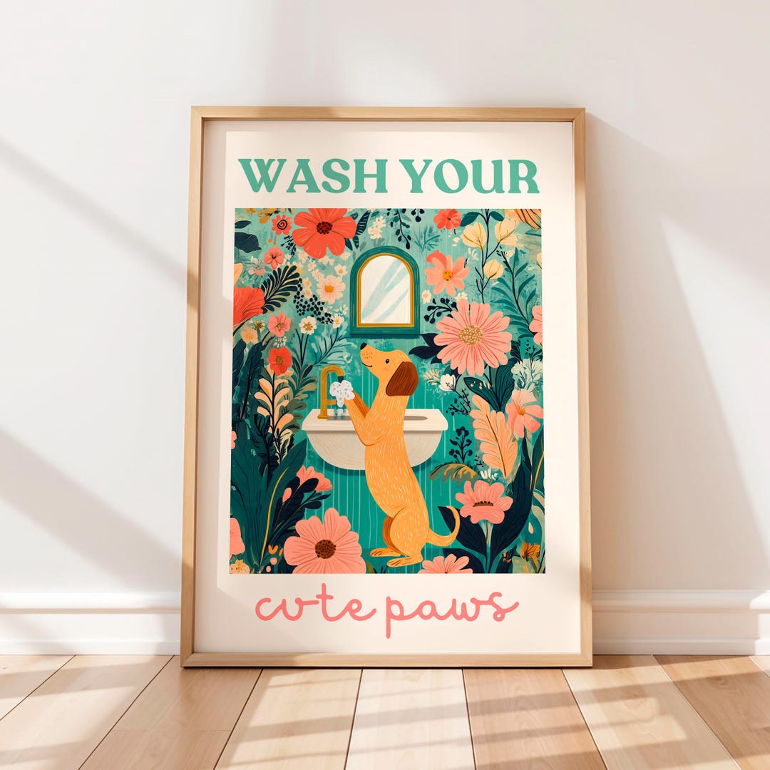Wash Your Paws Dog Art Print: Funny Bathroom Toilet Decor - Etsy