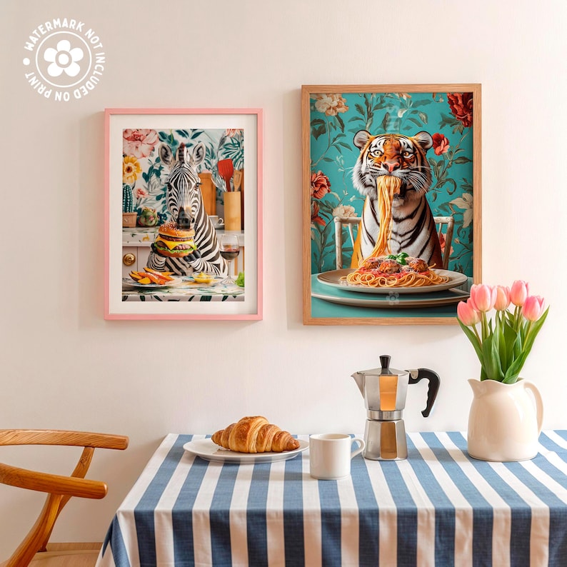 Tiger Eating Spaghetti Kitchen Print: Humorous Maximalist Wall Art - Etsy
