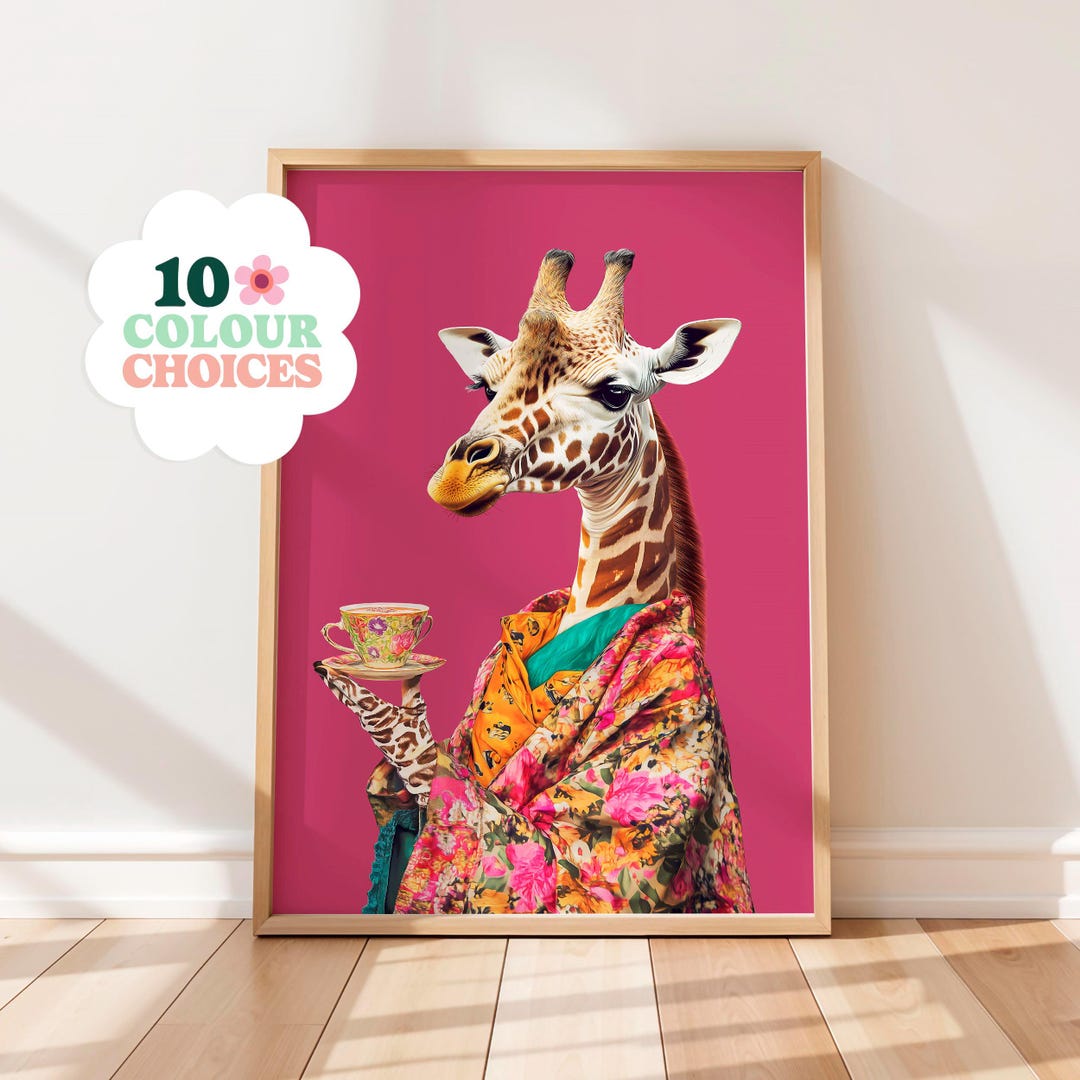 Giraffe Drinking Tea Art Print: Maximalist Kitchen Wall Decor - Etsy