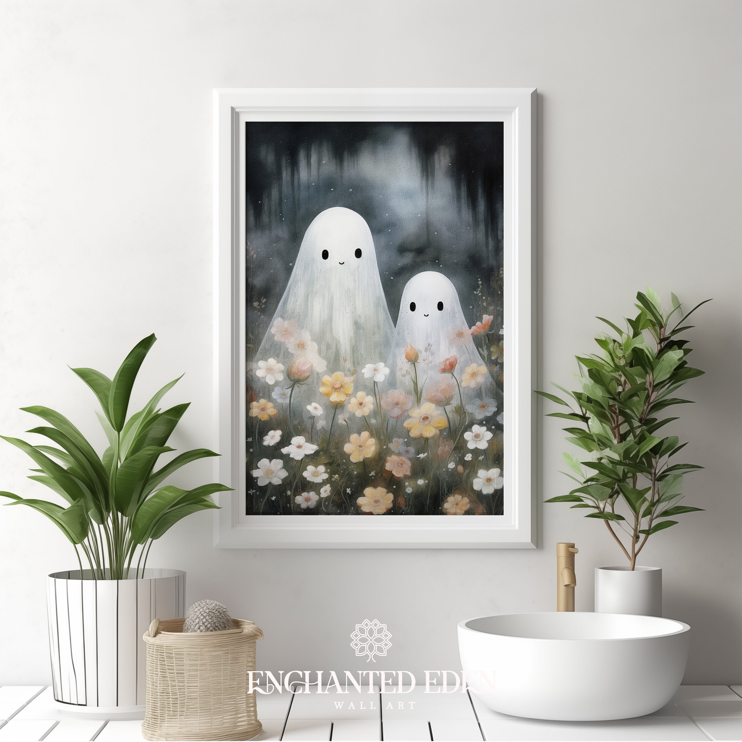 Printable Ghost Couple in Wildflower Field Landscape Oil Painting ...