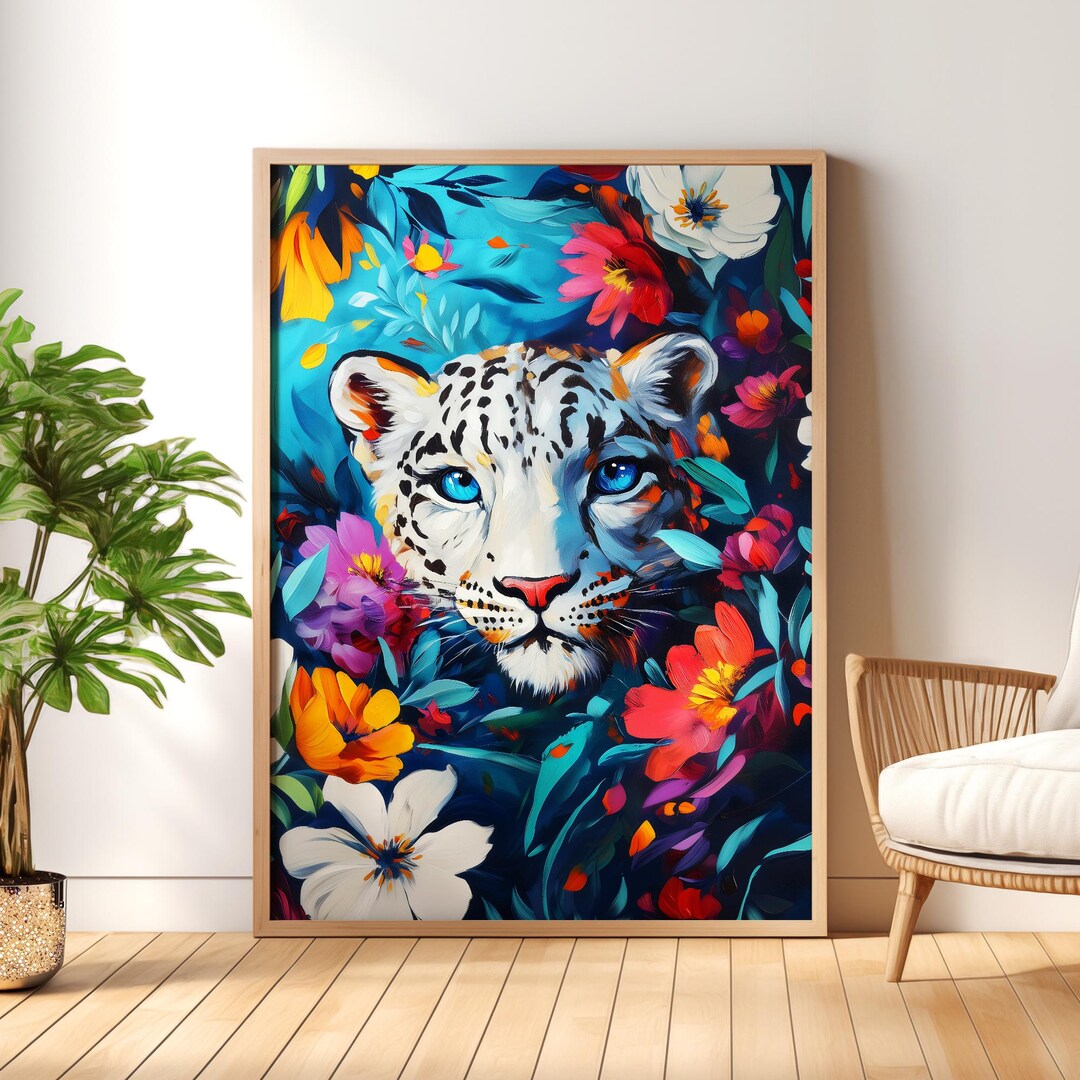 Vibrant Snow Leopard Print, Dopamine Decor, Maximalist Decor, Safari ...