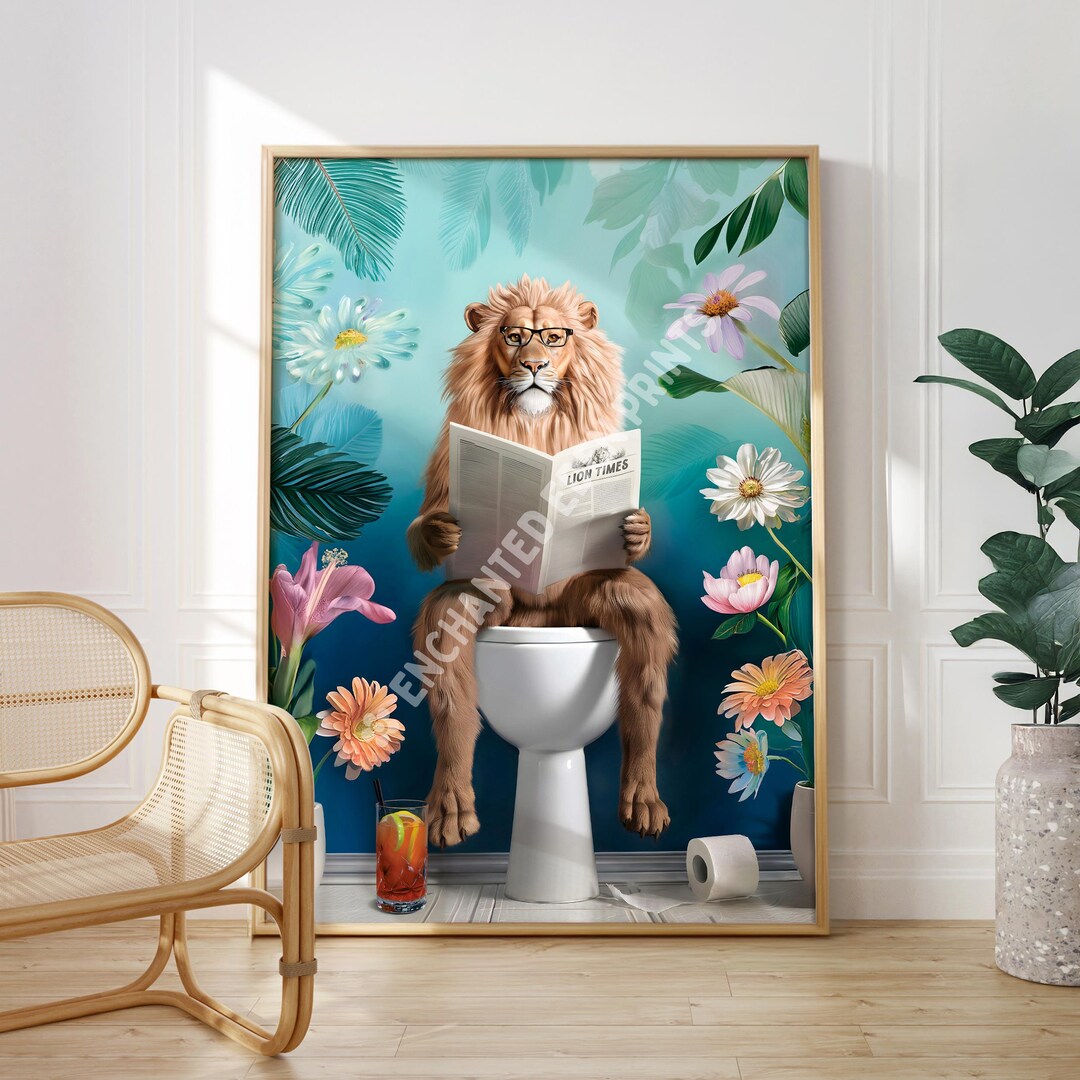 Funny Lion Toilet Print: Humorous Botanical Bathroom Wall Art - Etsy