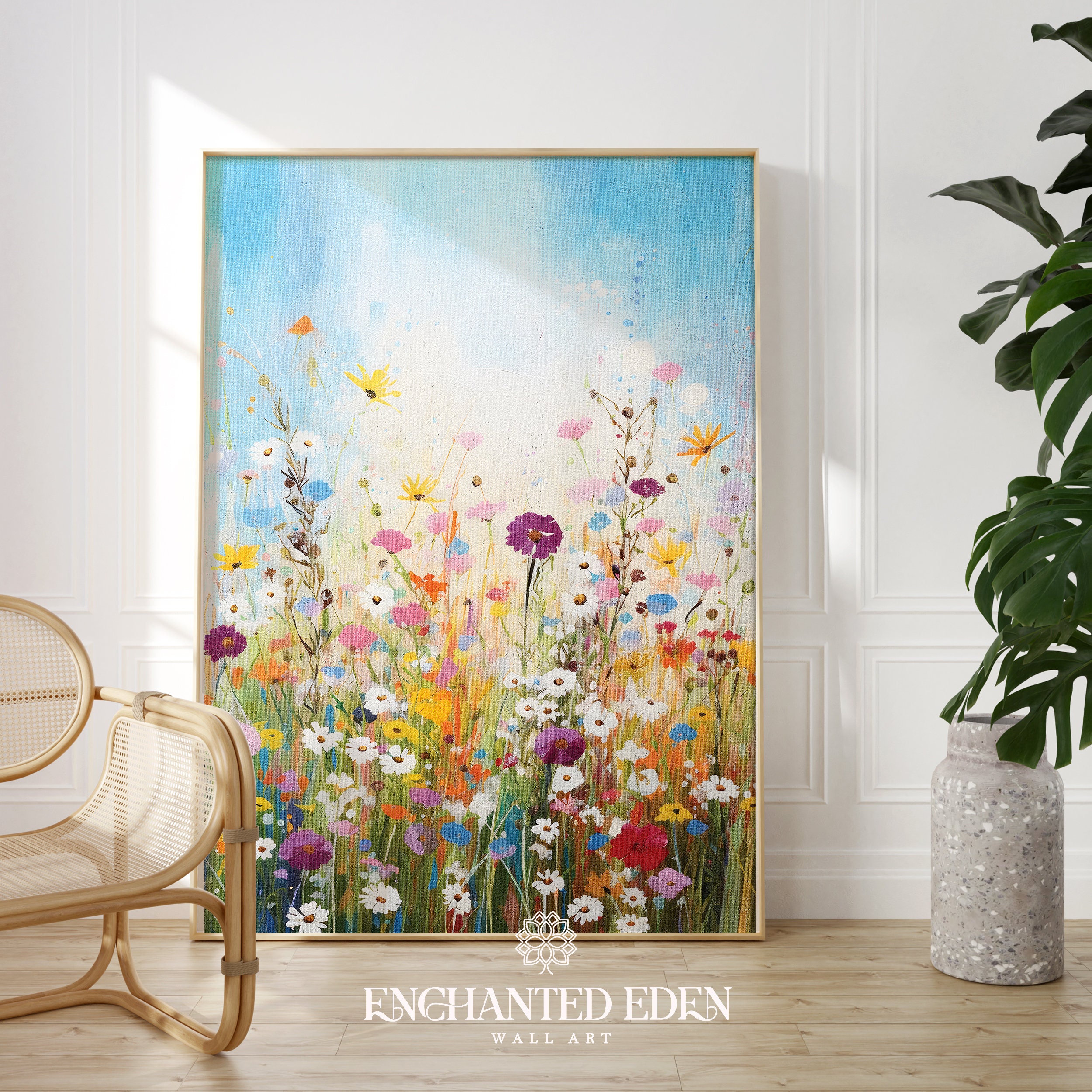Printable Summer Wall Art, Lush Prairie Wildflower Print, Oil Painting ...