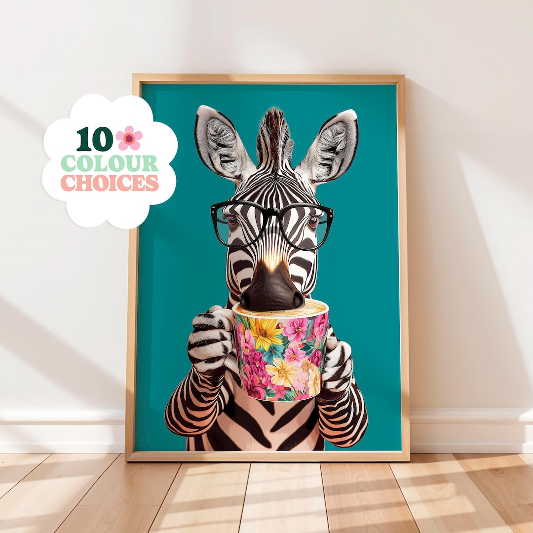 Zebra Drinking Coffee Art Print: Funny Kitchen Wall Decor - Etsy