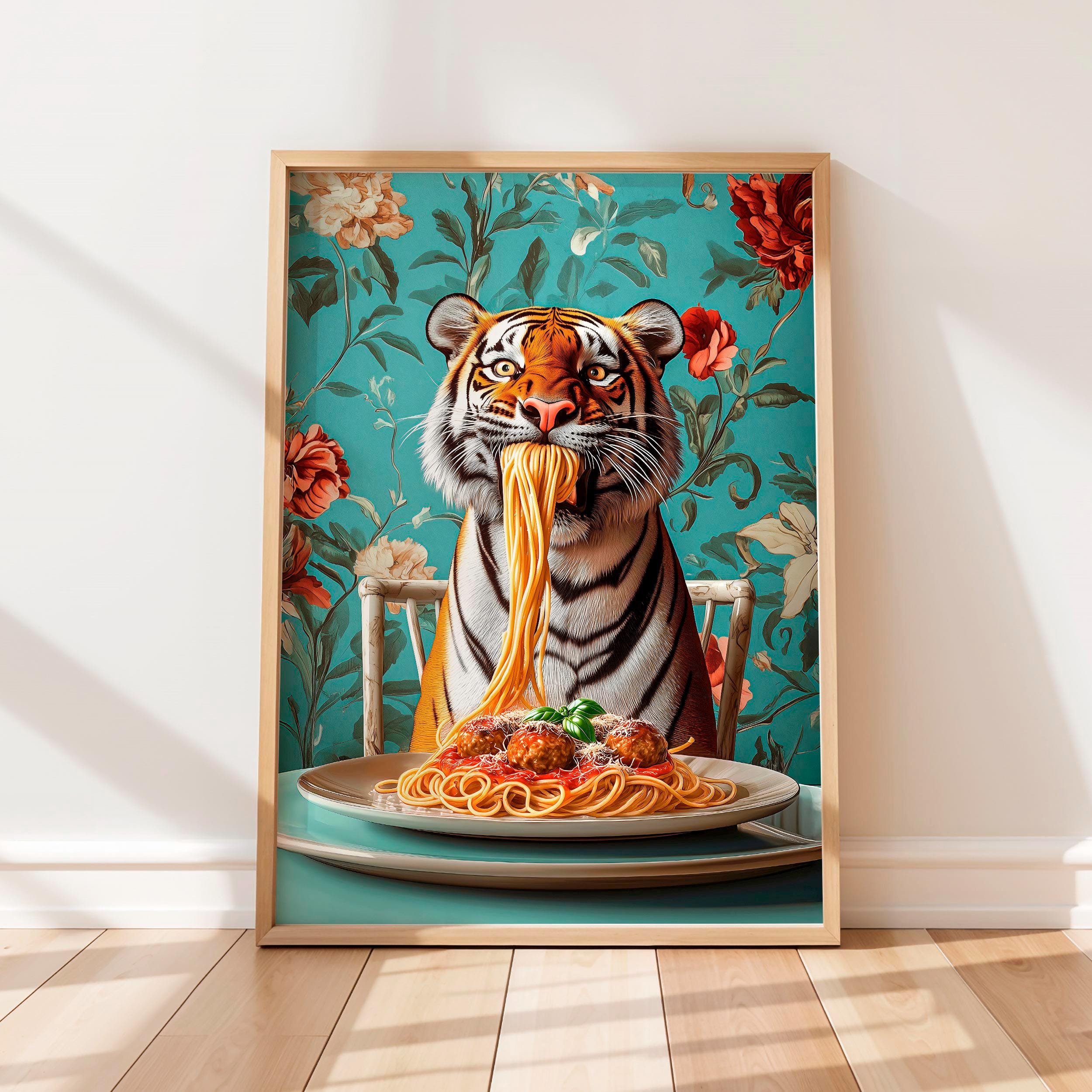 Tiger Eating Spaghetti Kitchen Print: Humorous Maximalist Wall Art - Etsy