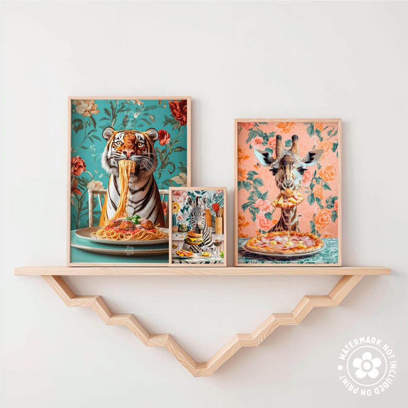 Tiger Eating Spaghetti Kitchen Print: Humorous Maximalist Wall Art - Etsy