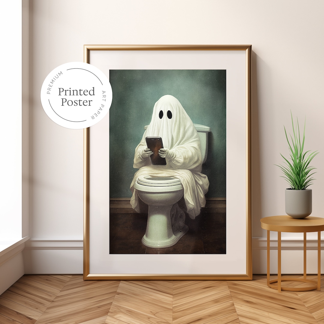 Ghost on Toilet, Ghost in Bathroom Print, Vintage Poster, Dark Academia ...