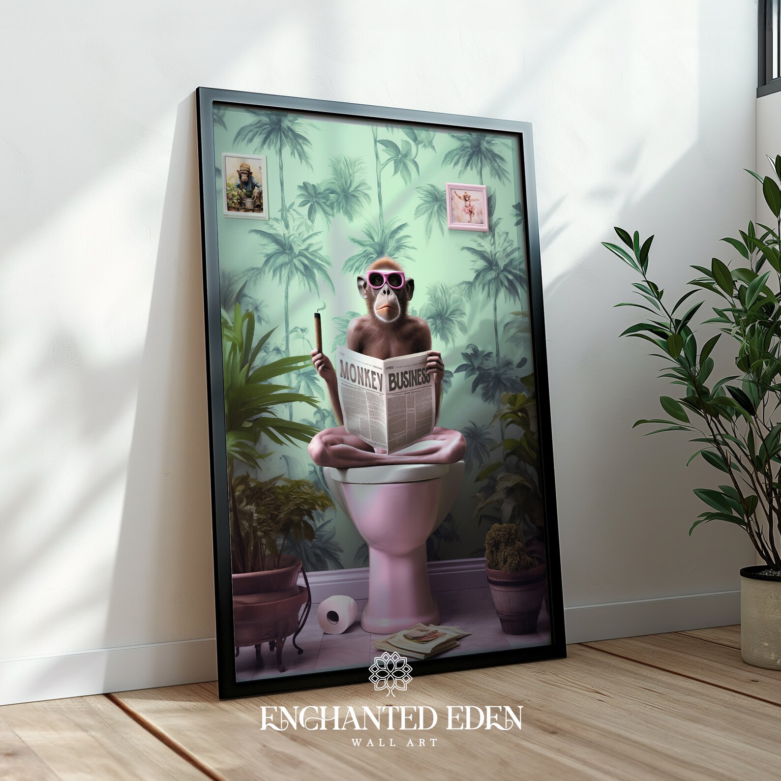 Funny Monkey Bathroom Instant Download Vibrant Animal on Toilet Poster ...