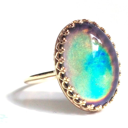 Mood Ring With 14kt Gold Floral Band Color Changing Stone | Etsy