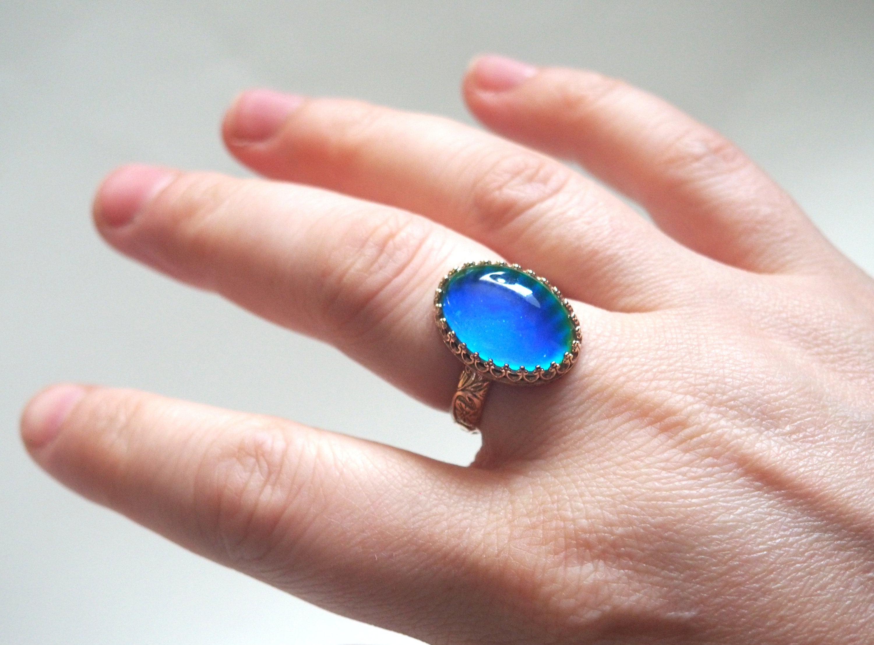 Mood Ring With 14kt Gold Floral Band, Color Changing Stone - Etsy