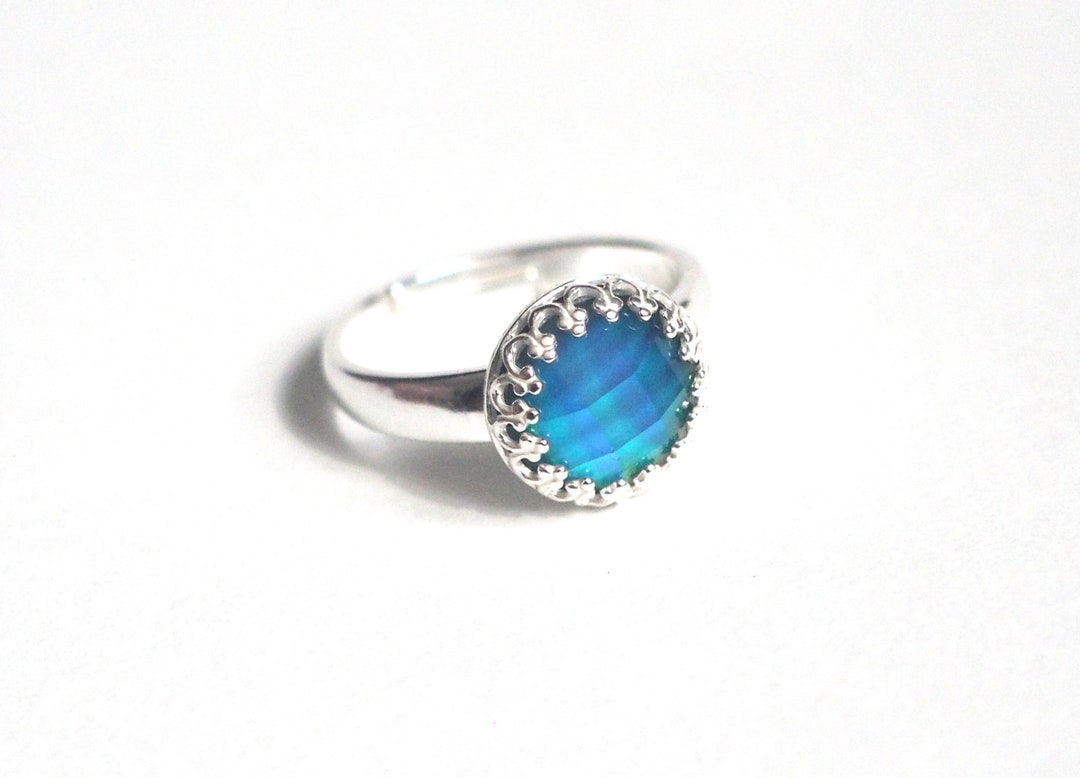 Adjustable Mood Ring, Crown Sterling Silver With Color Changing Mood ...