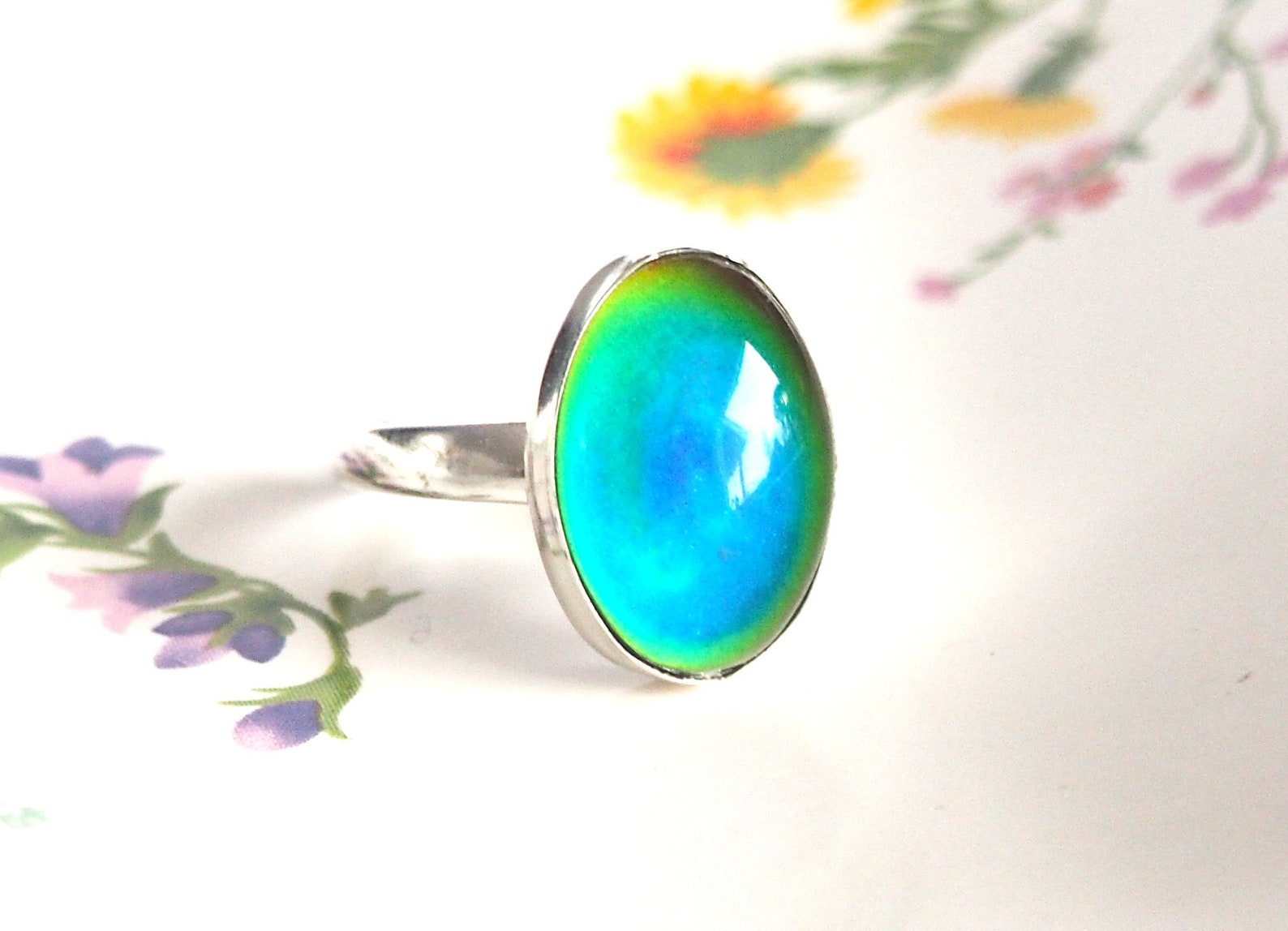 Adjustable Mood Ring in Sterling Silver, Color Changing Stone - Etsy