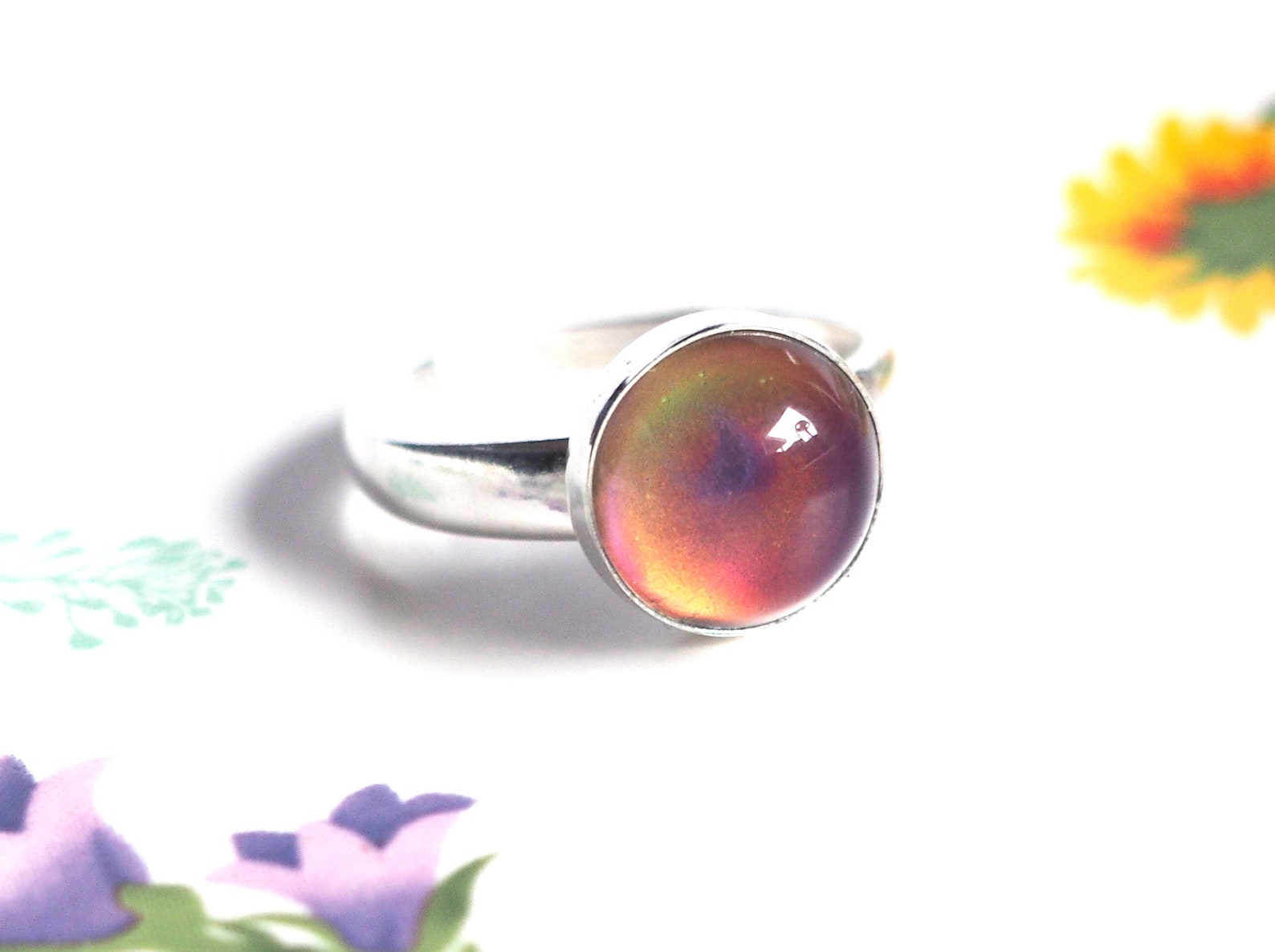 Adjustable Mood Ring Sterling Silver With Color Changing Mood - Etsy