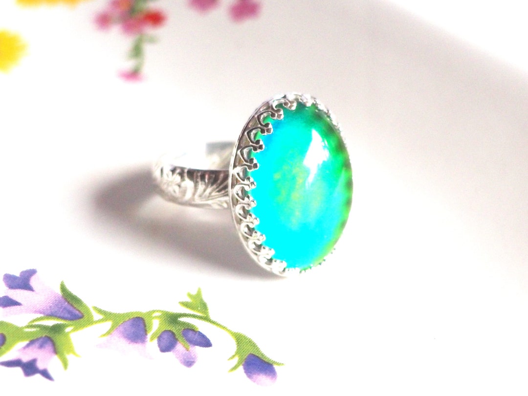 Mood Ring With Sterling Floral Band, Color Changing Stone - Etsy