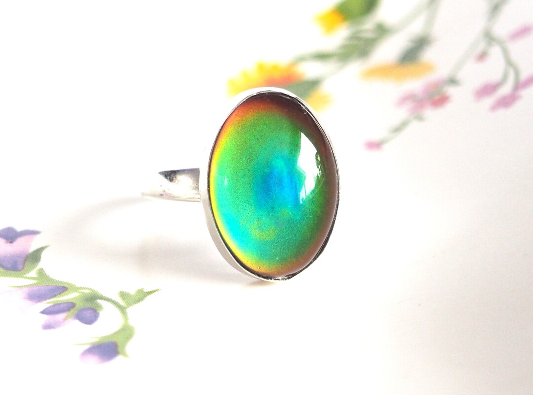Adjustable Mood Ring in Sterling Silver, Color Changing Stone - Etsy