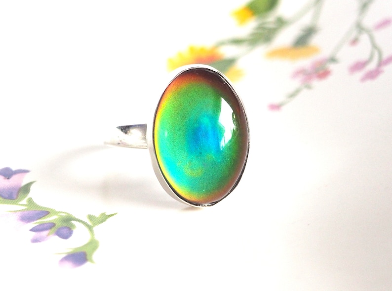 Adjustable Mood Ring in Sterling Silver, Color Changing Stone - Etsy