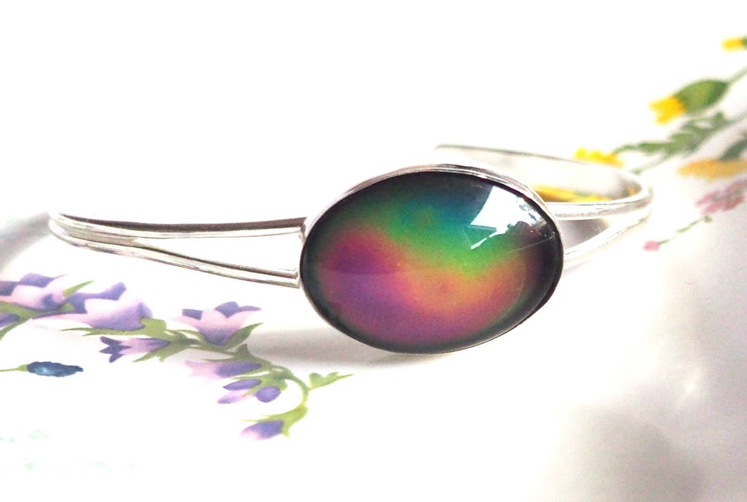 Mood Cuff Bracelet in Sterling Silver Adjustable, Color Changing ...