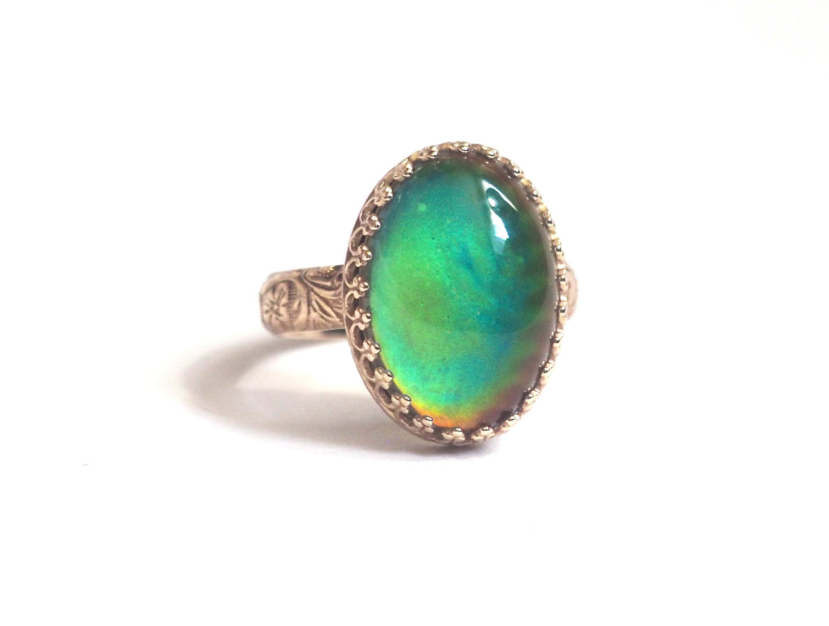 Mood Ring With 14kt Gold Floral Band, Color Changing Stone - Etsy
