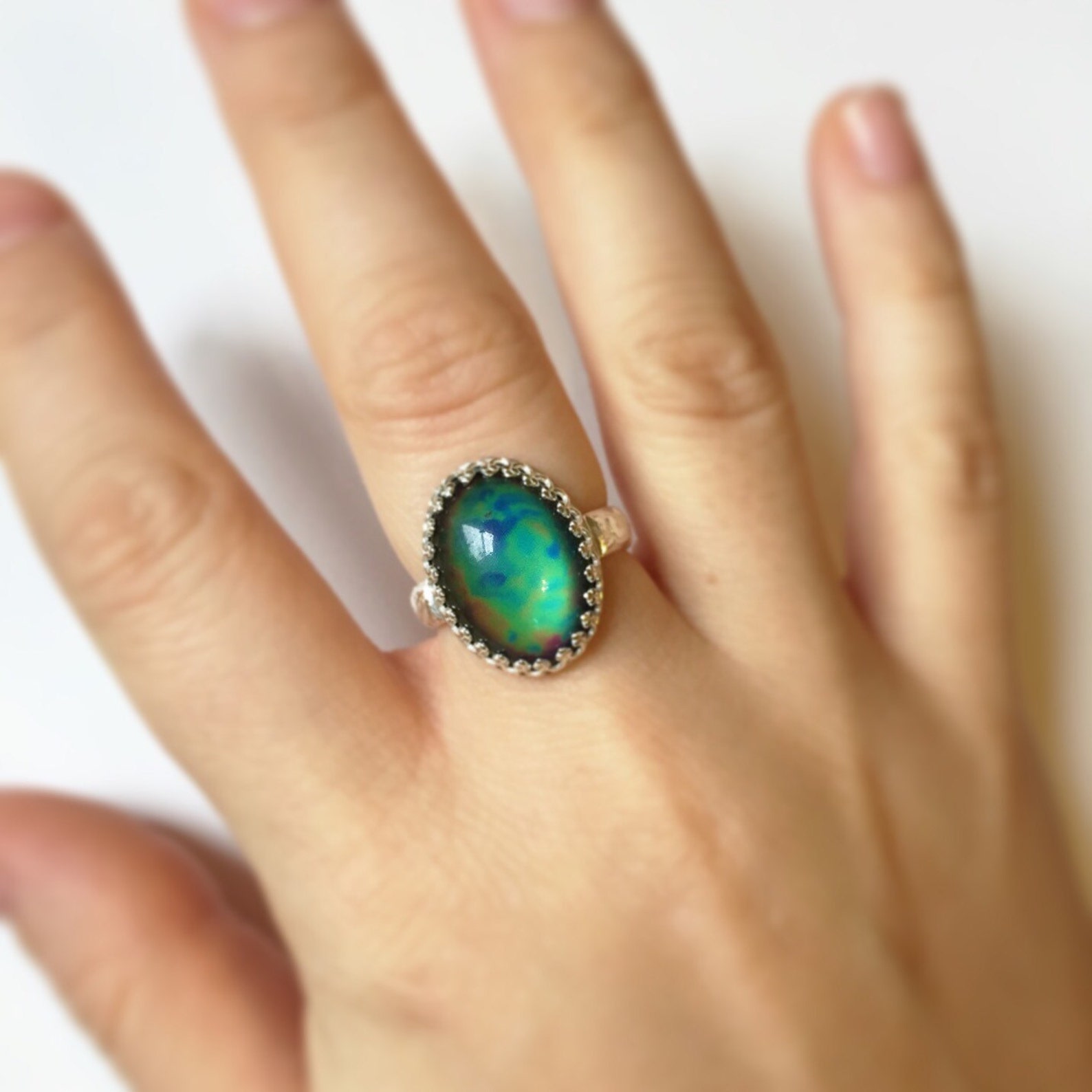 Mood Ring With Sterling Floral Band, Color Changing Stone - Etsy