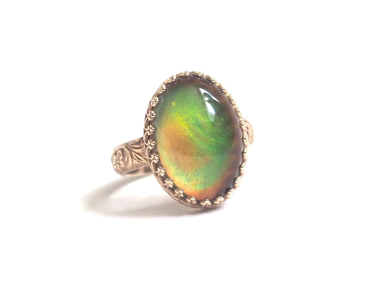 Mood Ring With 14kt Gold Floral Band, Color Changing Stone - Etsy