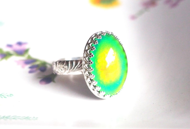 Mood Ring With Sterling Floral Band, Color Changing Stone - Etsy