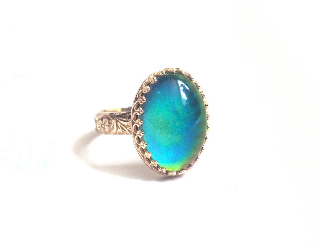 Mood Ring With 14kt Gold Floral Band, Color Changing Stone - Etsy