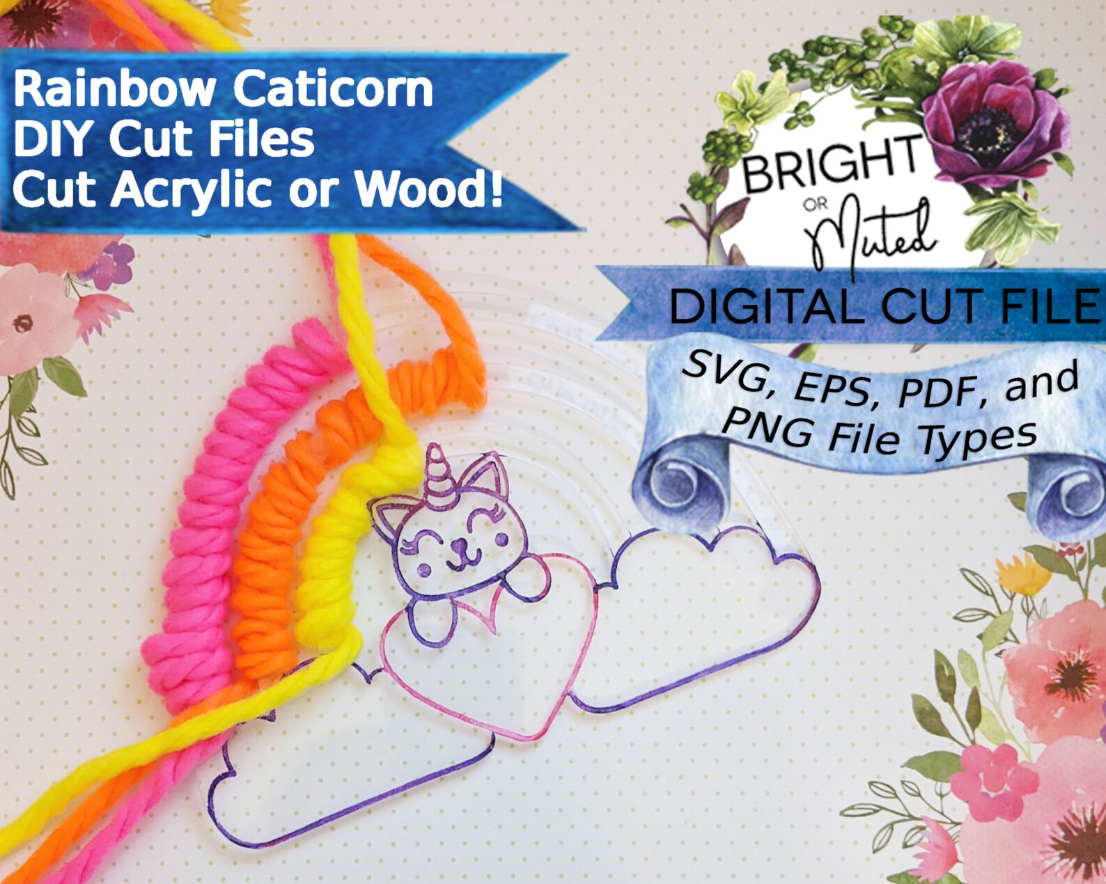 Laser Cut File Toy - Rainbow Caticorn Digital Files for Yarn Wrapping ...