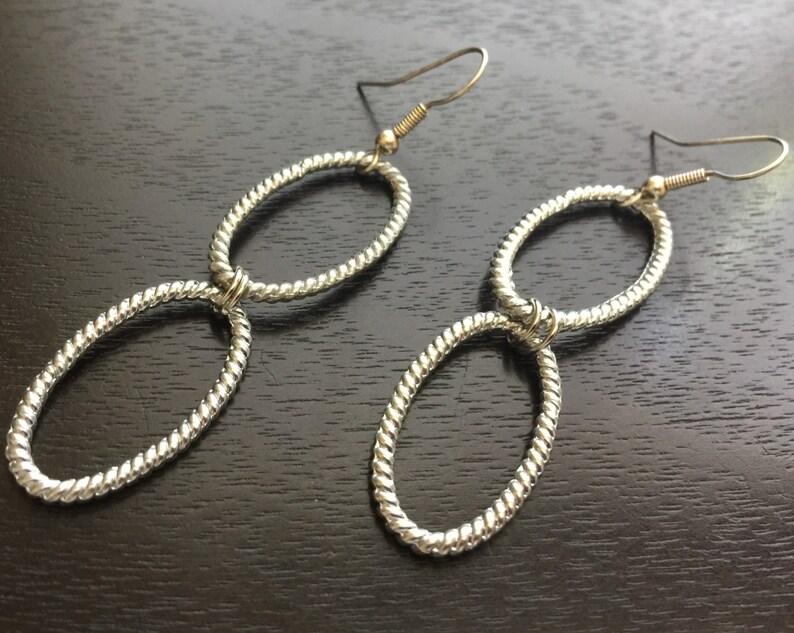 Earrings Silver Tone Double Loop Rope Twist Earwire Hooks E214 - Etsy