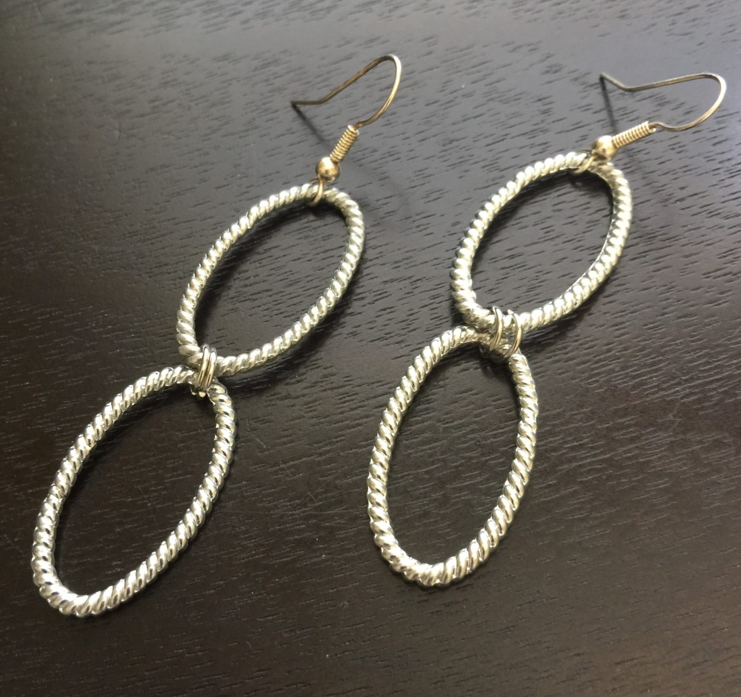 Earrings Silver Tone Double Loop Rope Twist Earwire Hooks E214 - Etsy