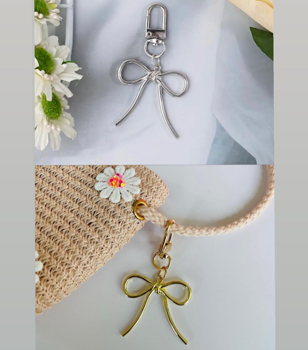 Bow Keychain - Bow Coquette Keychain - Gold Silver Bow - Bow ...