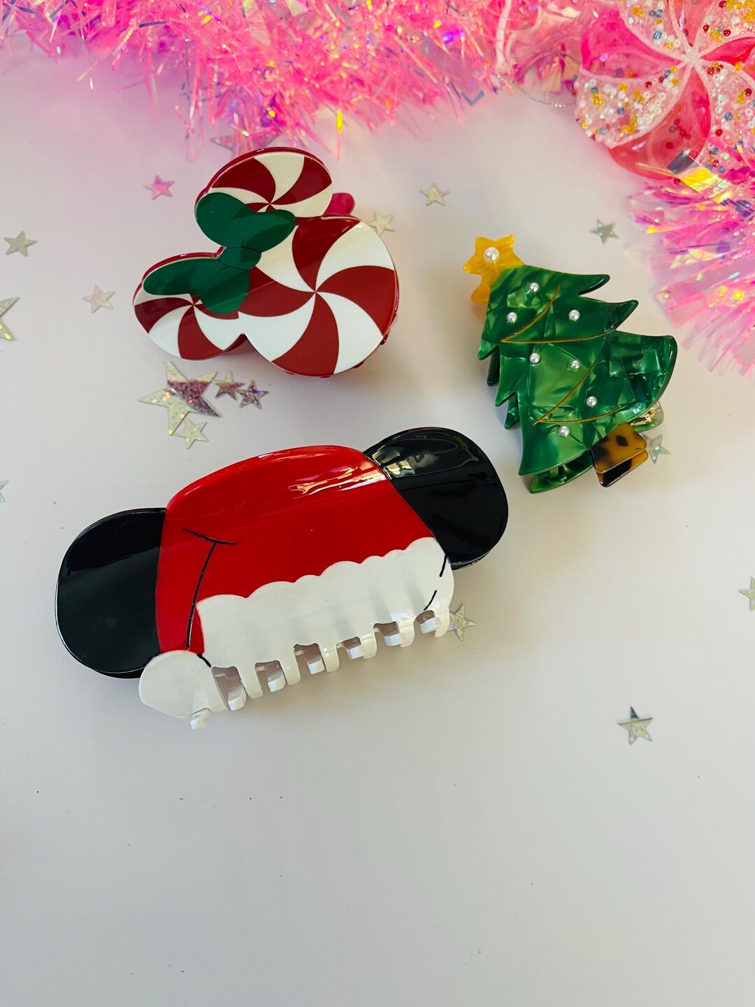 Holiday Happiest Place Claw Clip Santa Hat Mouse Ears Claw Clip Holiday ...